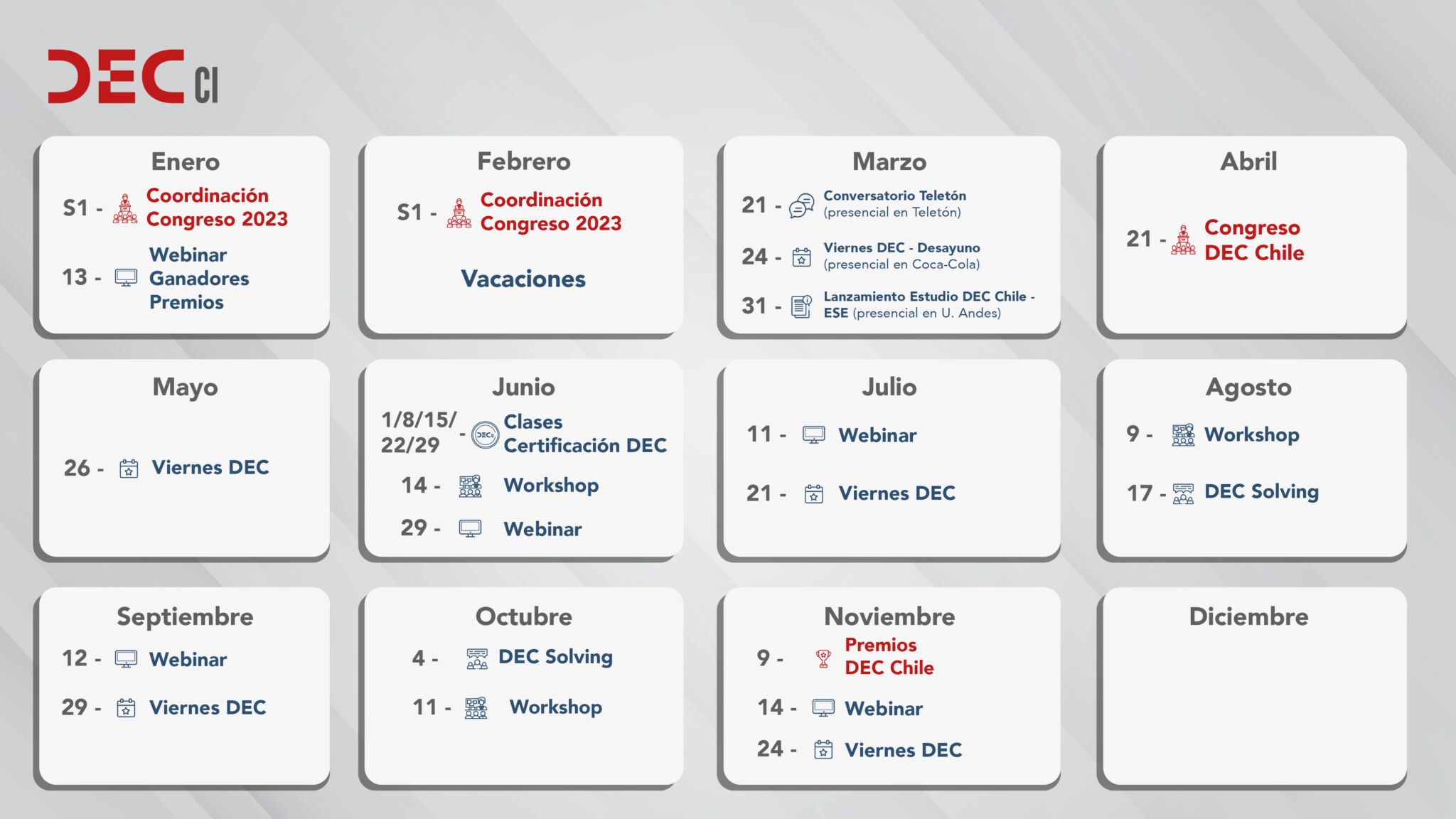 Calendario de actividades DEC - Asociación DEC Chile